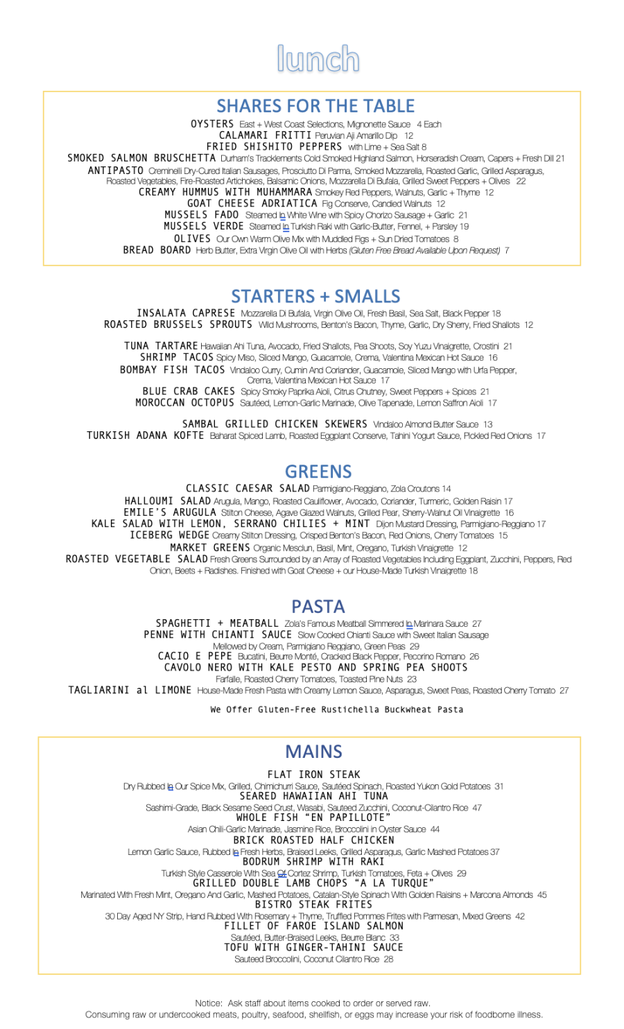 Lunch/Dinner – Café Zola